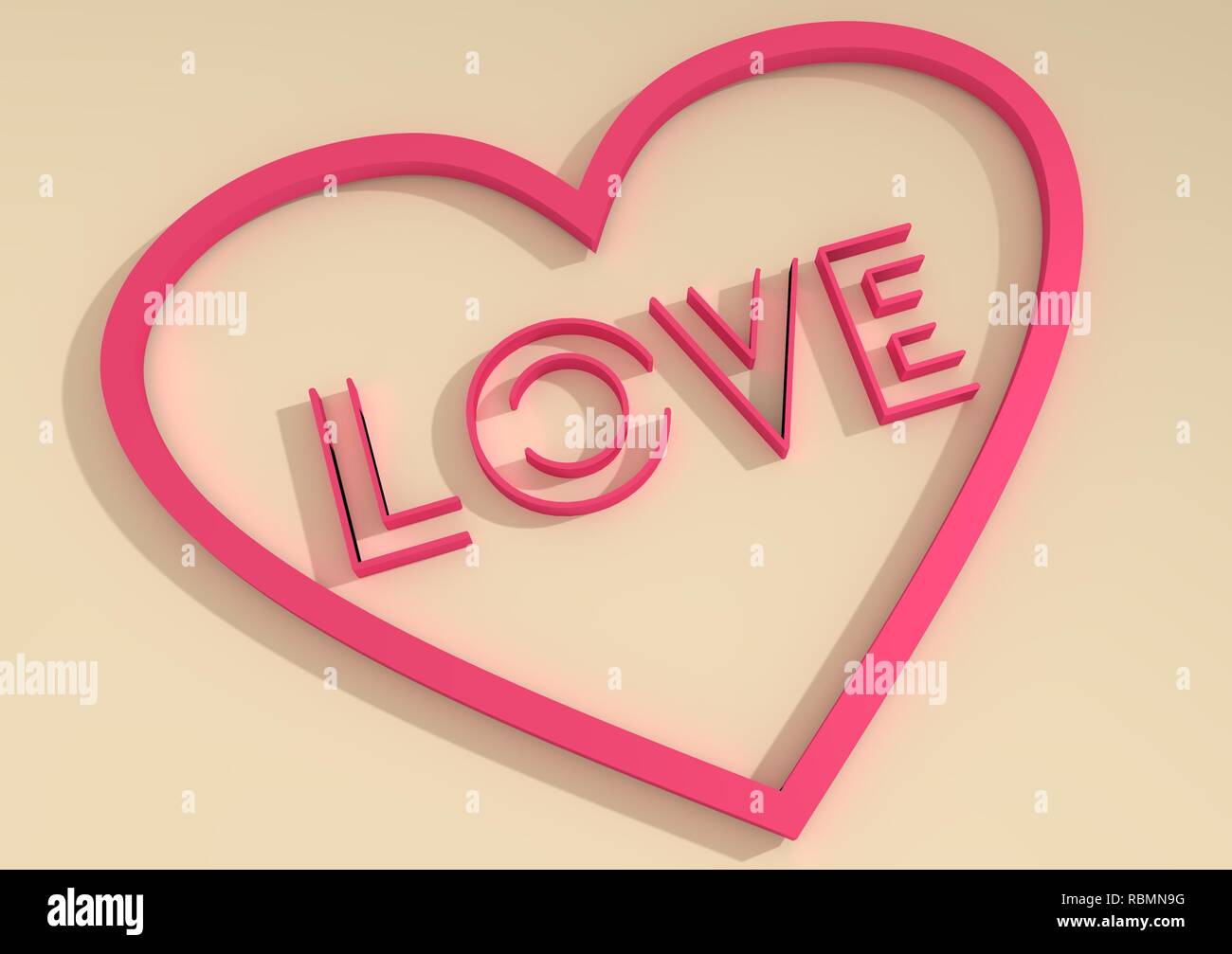 San Valentine card with LOVE word in 3D effect. Diagonal typing. Heart ...