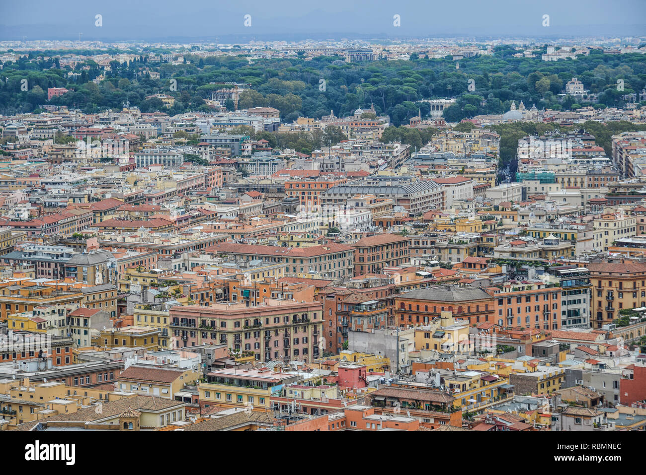 Aerial cityscape view of Rome, from top of Saint Peter Basilica. Rome ...