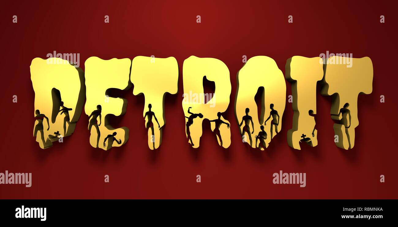 Detroit city name and zombie silhouettes on them. Halloween theme ...