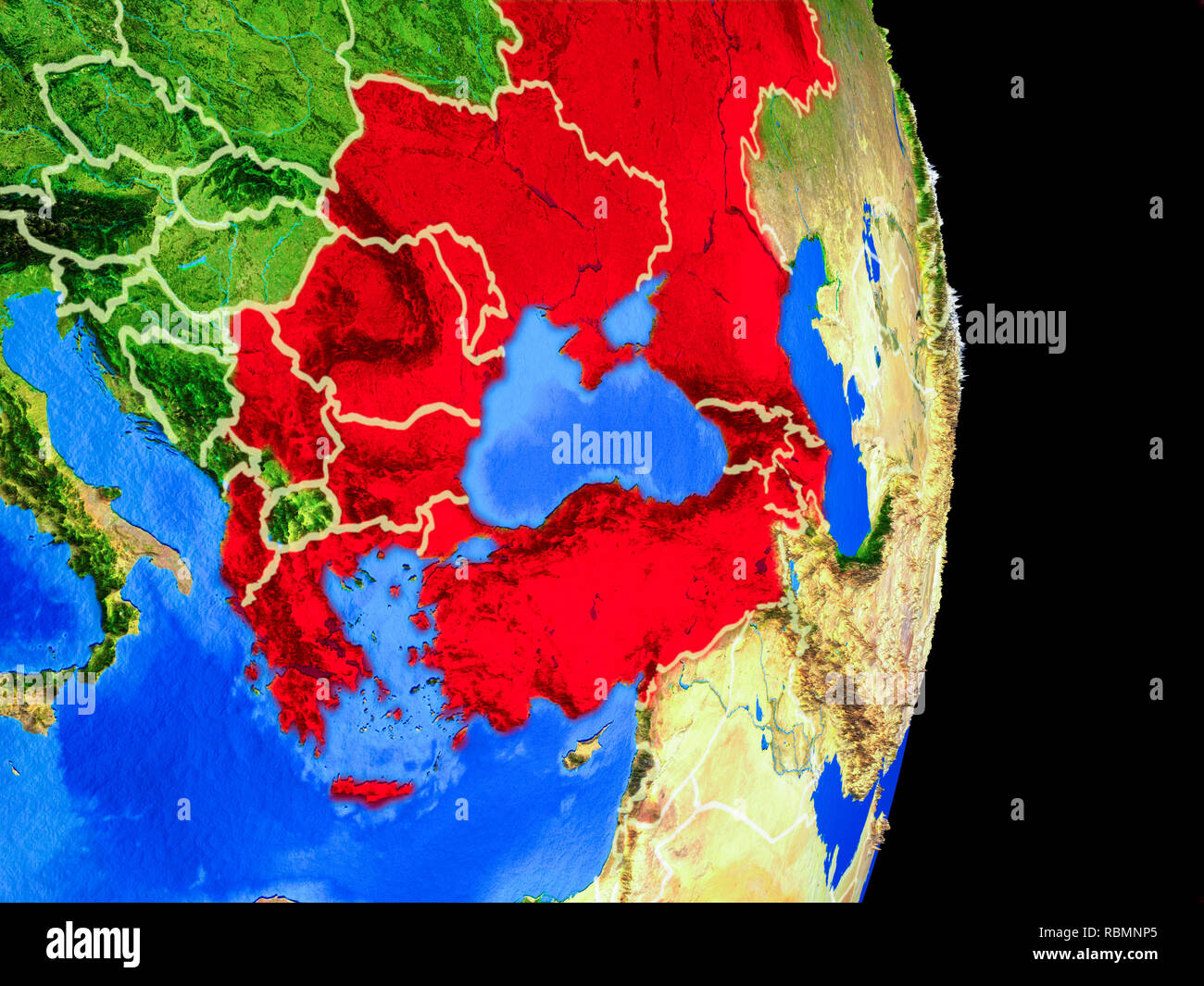 BSEC countries on realistic model of planet Earth with country borders ...
