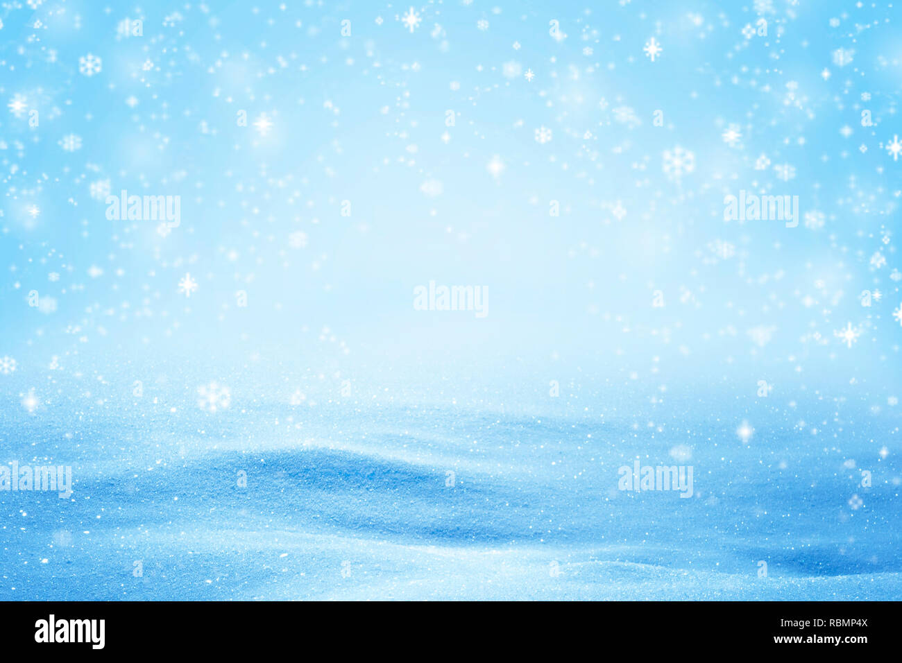 Natural sunny snow drifts background with shades and falling snow ...