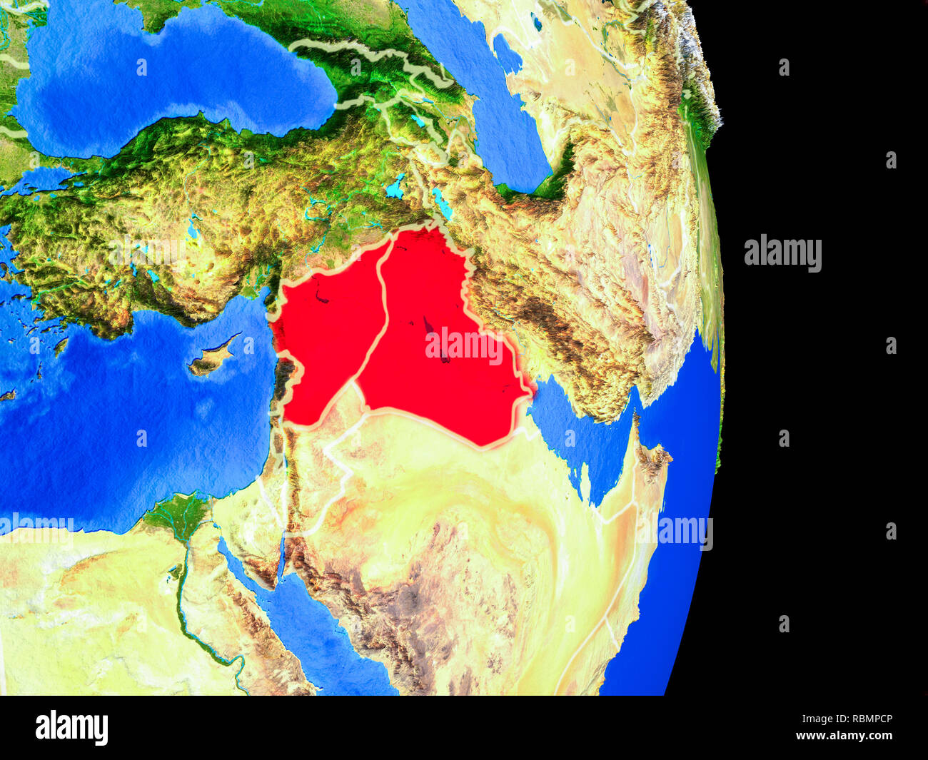 Islamic State on realistic model of planet Earth with country borders ...