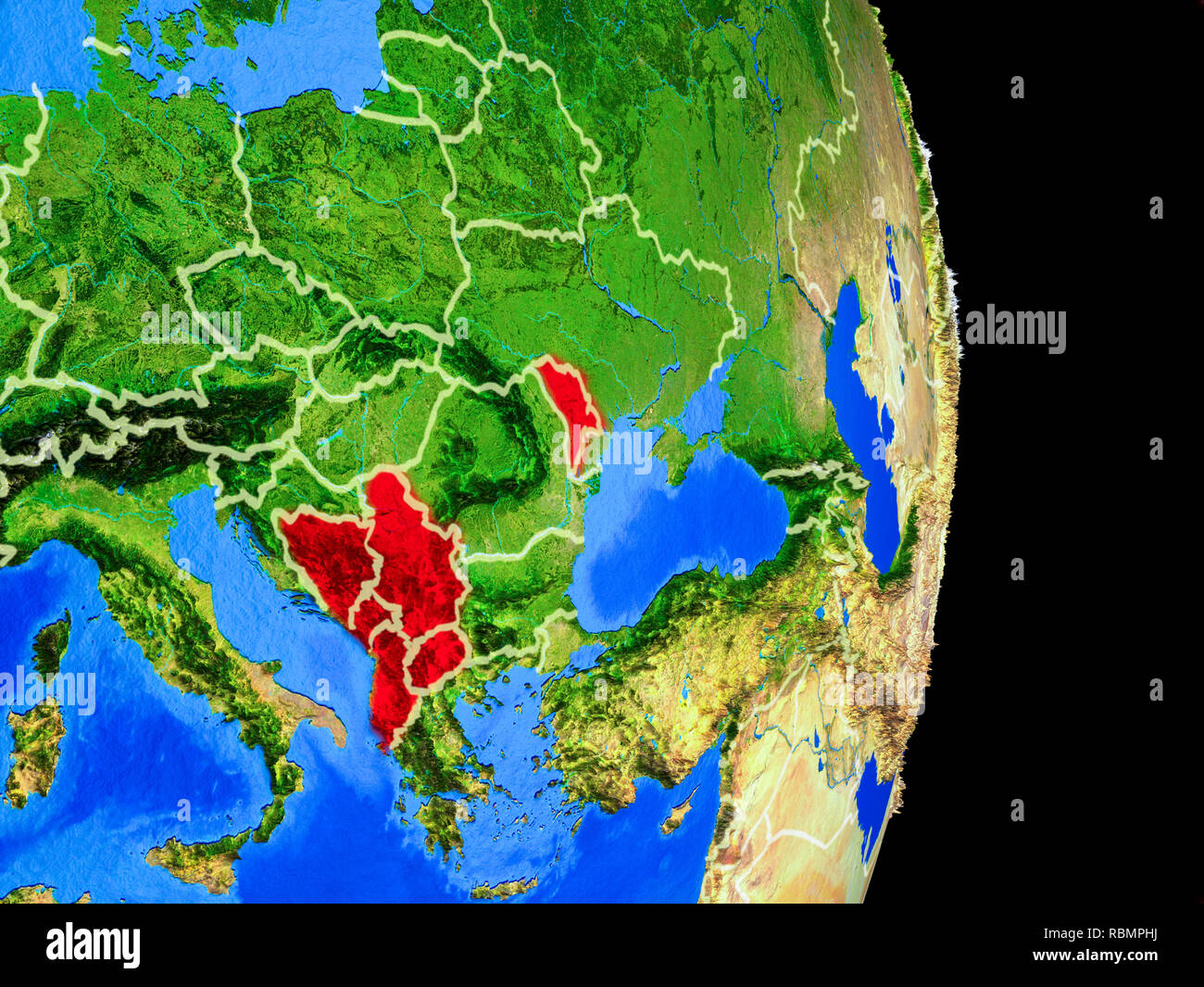 CEFTA countries on realistic model of planet Earth with country borders ...