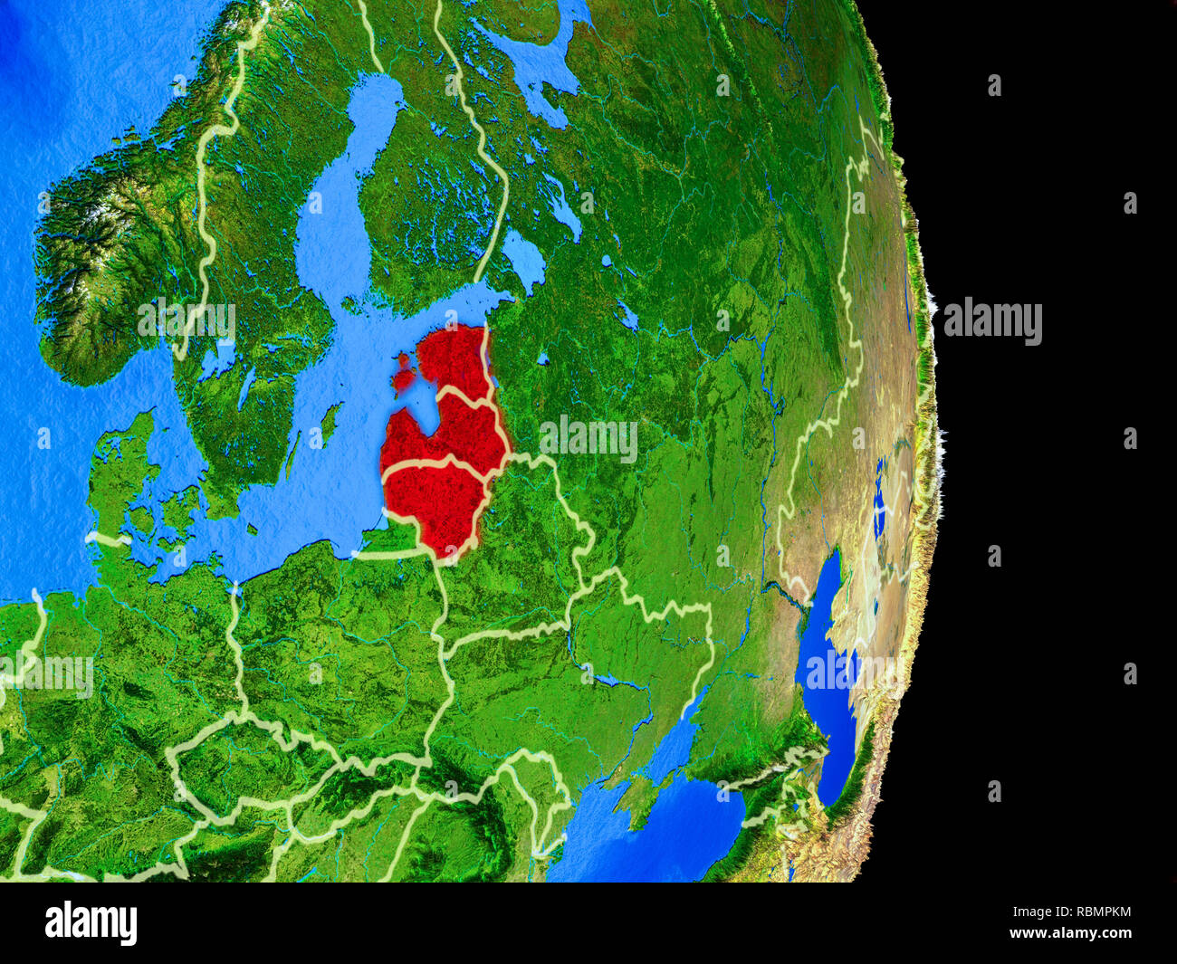 Baltic States on realistic model of planet Earth with country borders ...