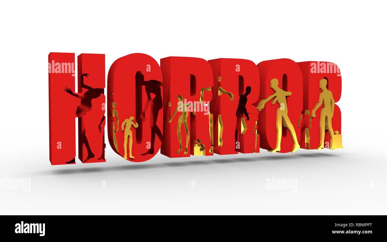 Horror word and silhouettes on them. Halloween theme background. 3D ...