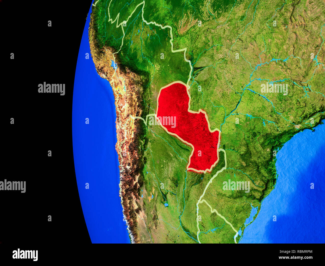 Paraguay from space on realistic model of planet Earth with country ...