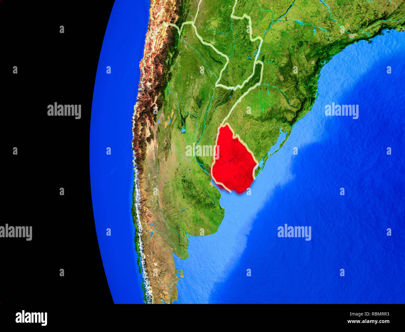 Uruguay from space on realistic model of planet Earth with country ...