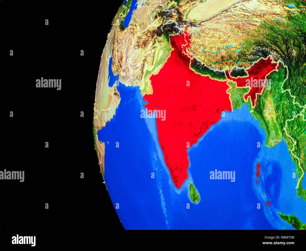 India from space on realistic model of planet Earth with country ...