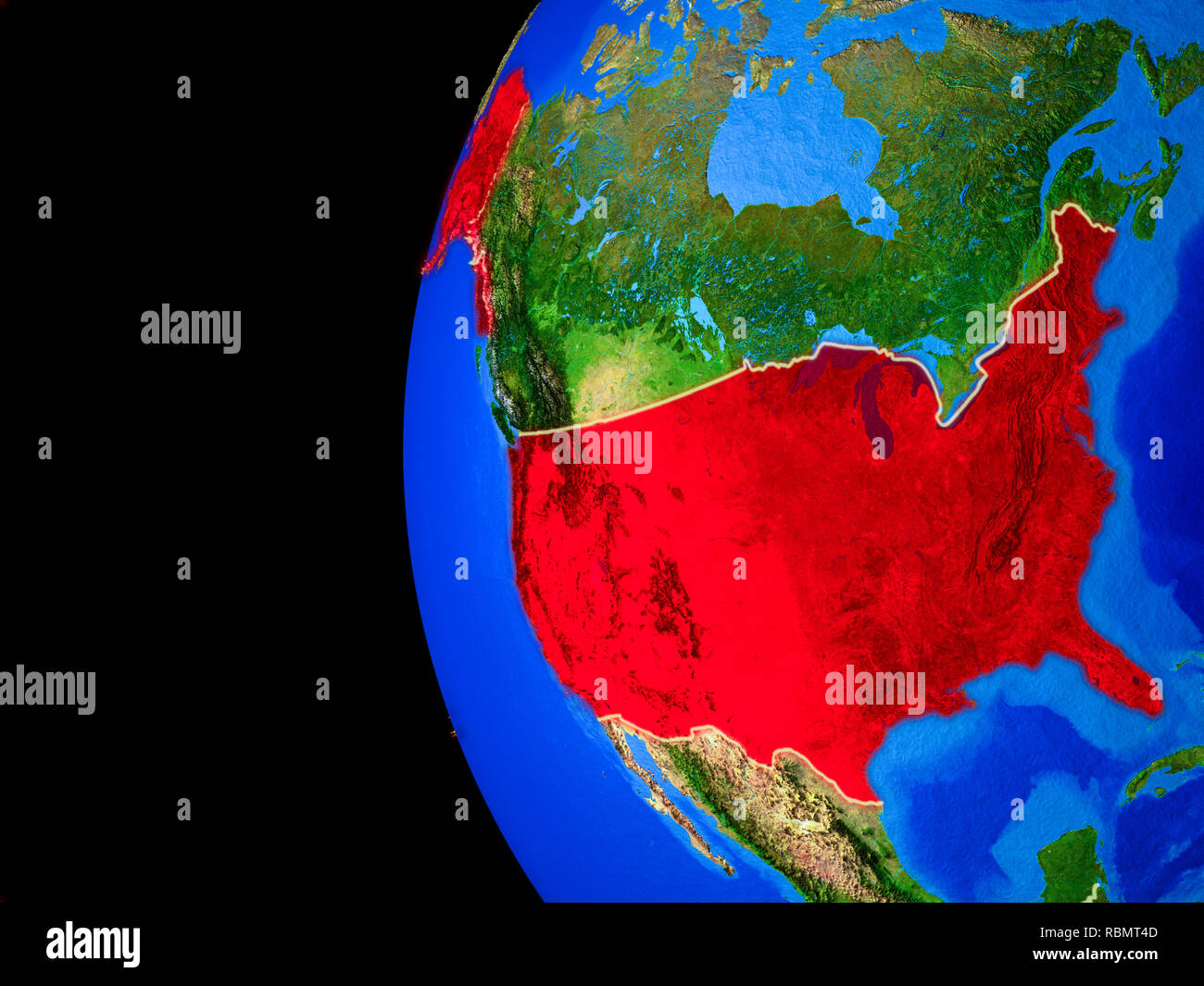 USA from space on realistic model of planet Earth with country borders ...