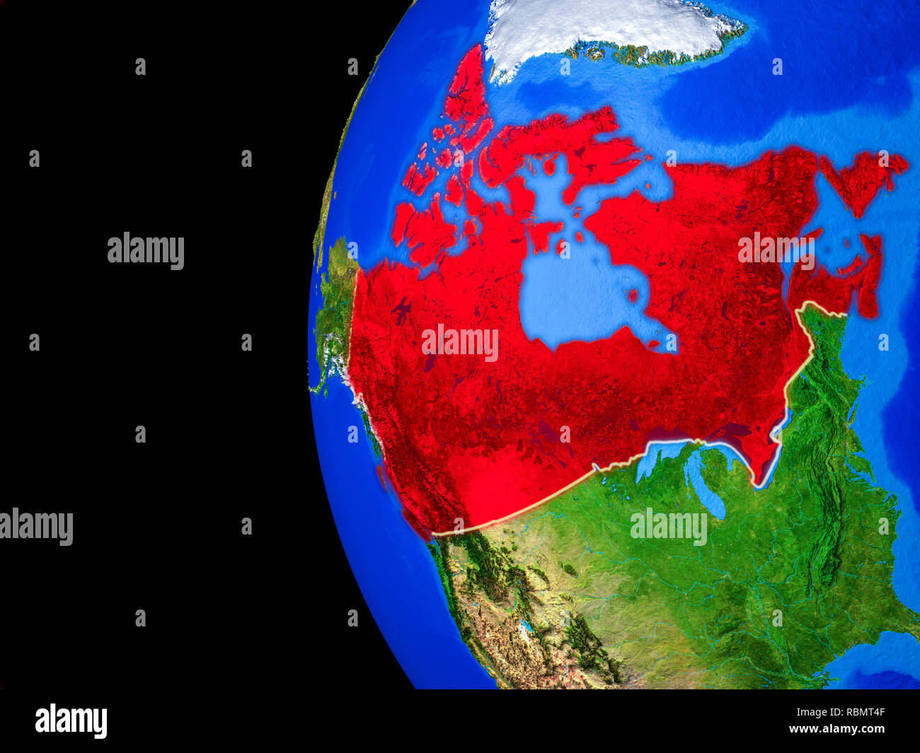 Canada from space on realistic model of planet Earth with country ...