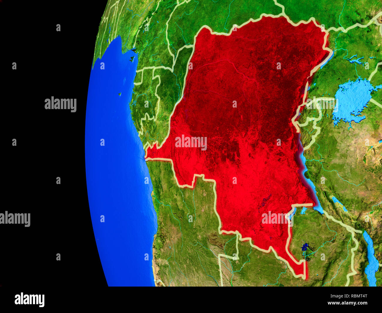 Dem Rep of Congo from space on realistic model of planet Earth with ...