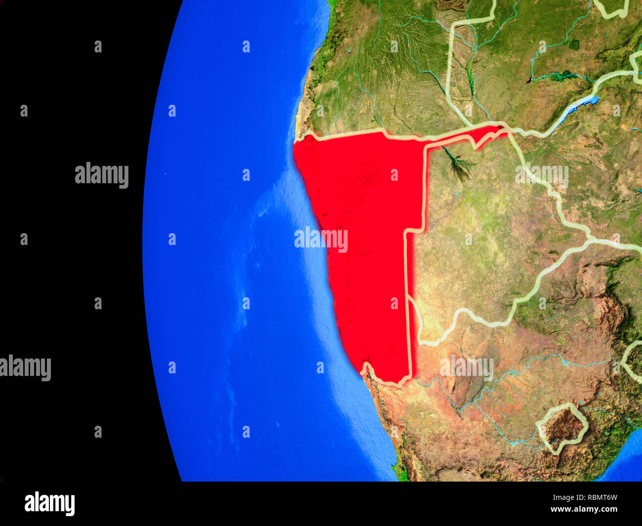 Namibia from space on realistic model of planet Earth with country ...