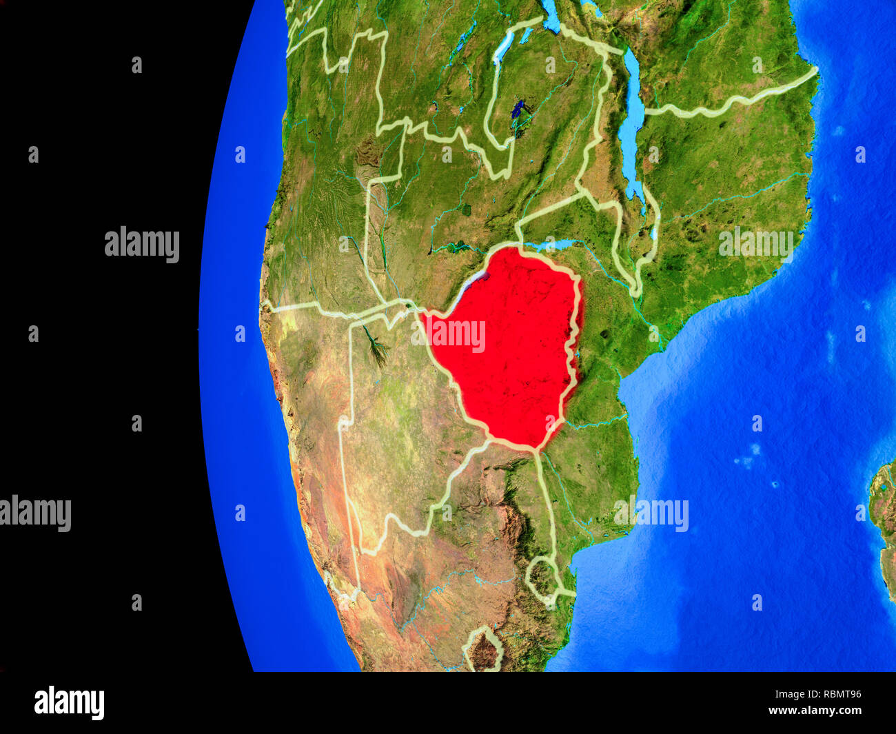 Zimbabwe from space on realistic model of planet Earth with country ...
