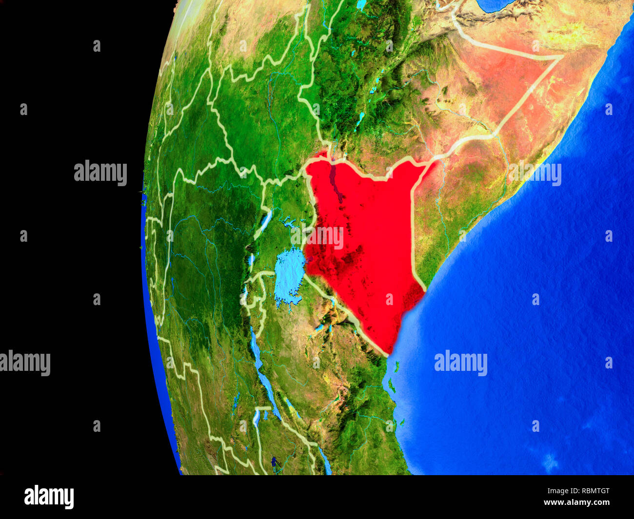 Kenya from space on realistic model of planet Earth with country ...