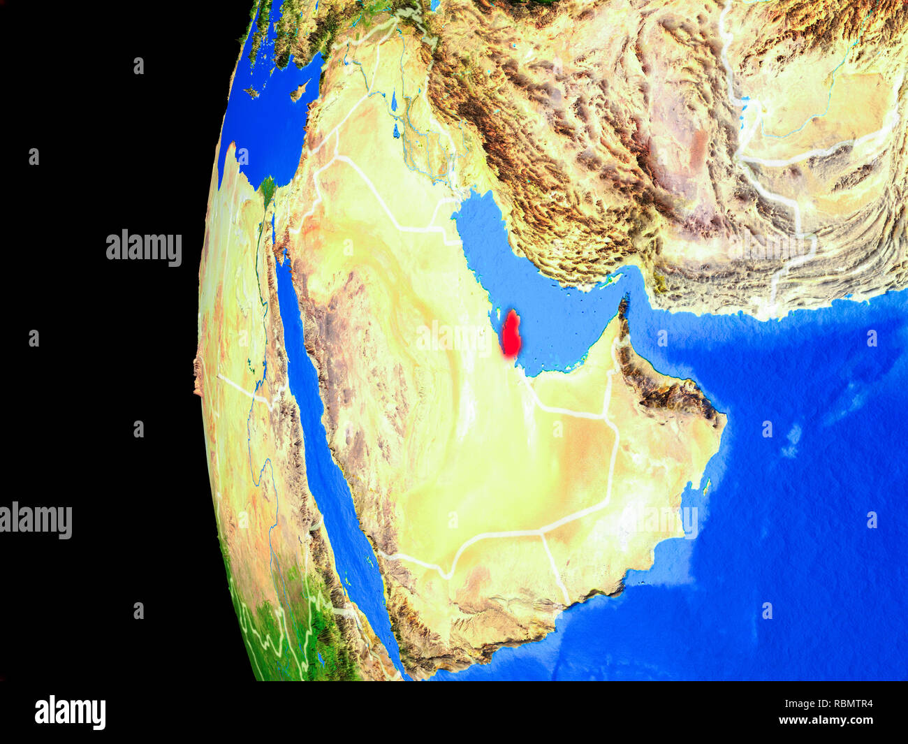 Qatar from space on realistic model of planet Earth with country ...