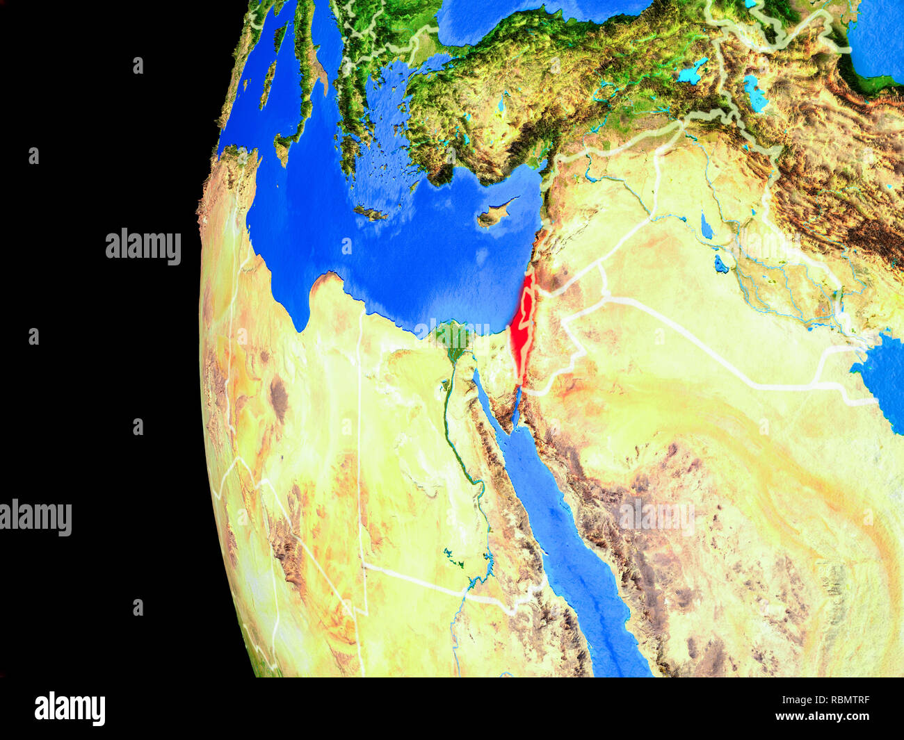 Israel from space on realistic model of planet Earth with country ...