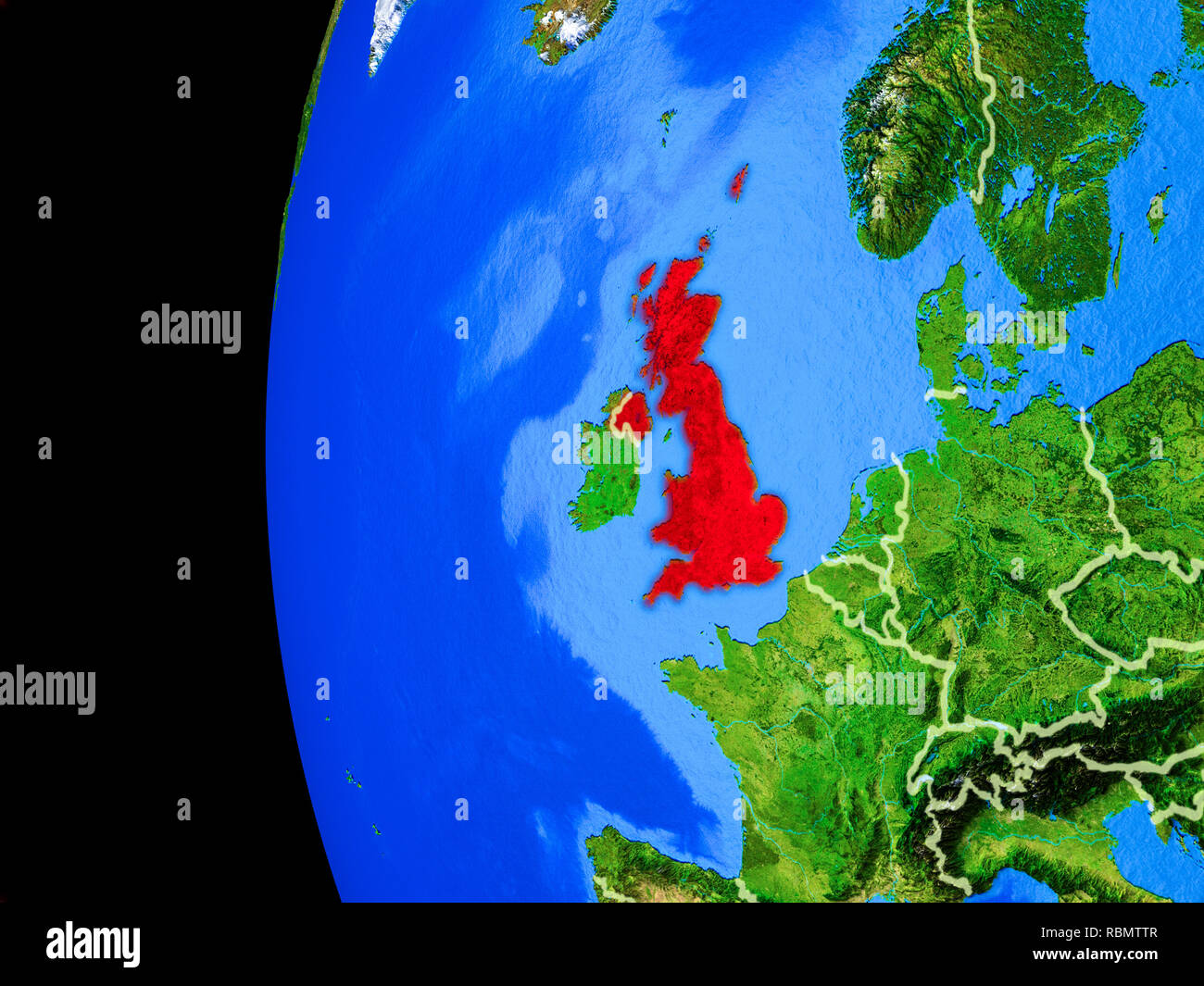 United Kingdom from space on realistic model of planet Earth with ...