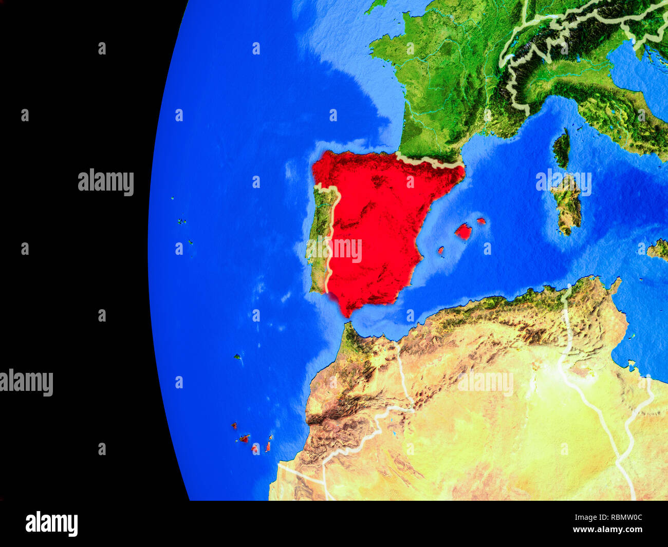 Spain from space on realistic model of planet Earth with country ...