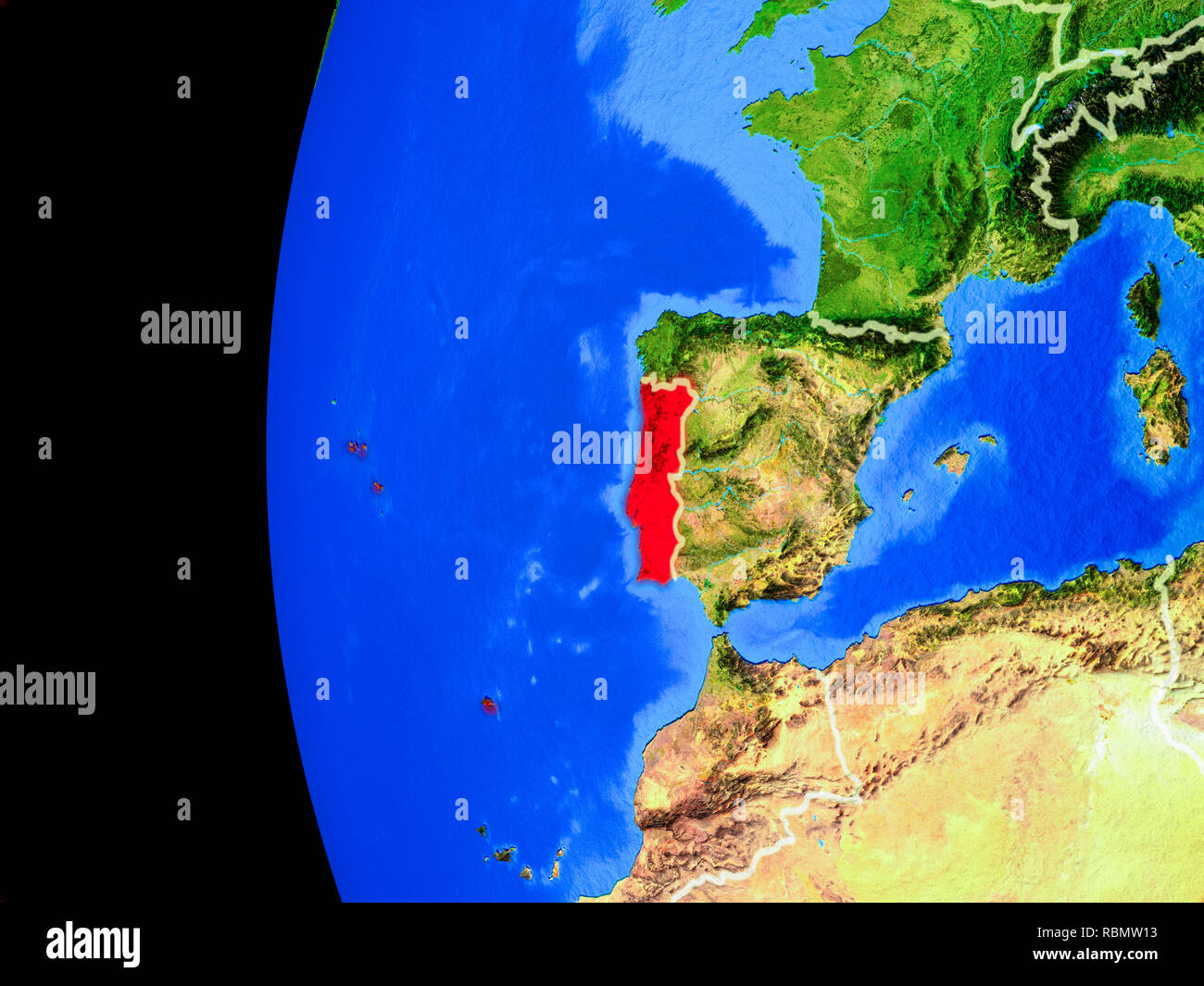 Portugal from space on realistic model of planet Earth with country ...