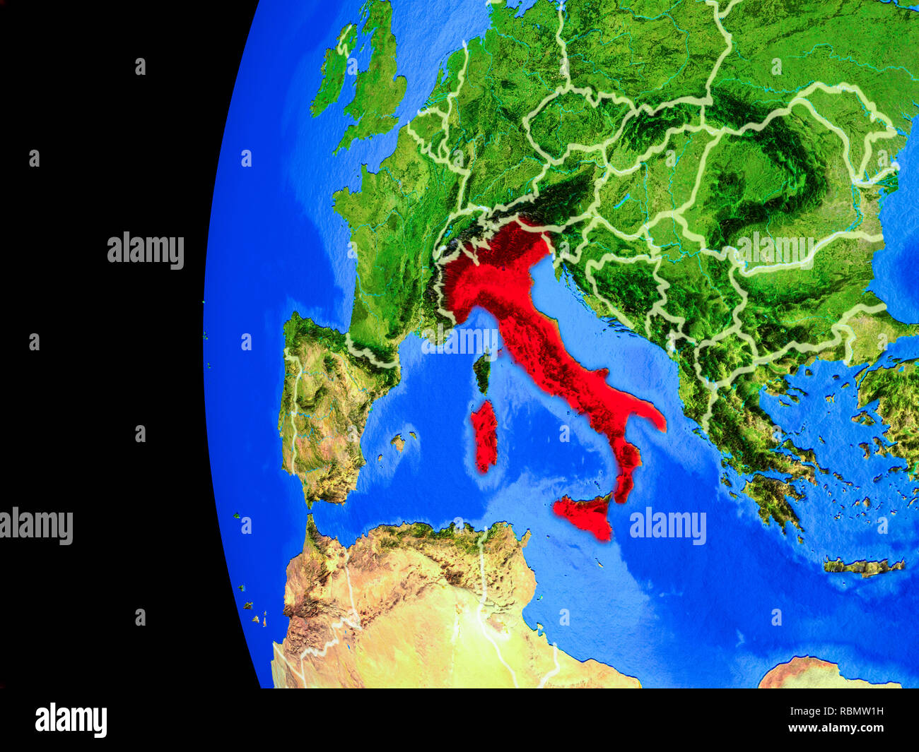 Italy from space on realistic model of planet Earth with country ...