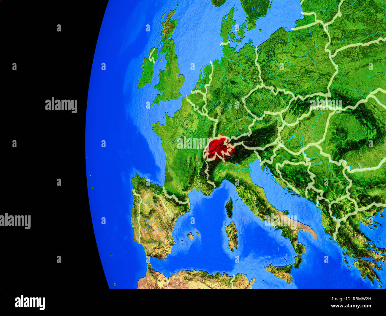 Switzerland from space on realistic model of planet Earth with country ...