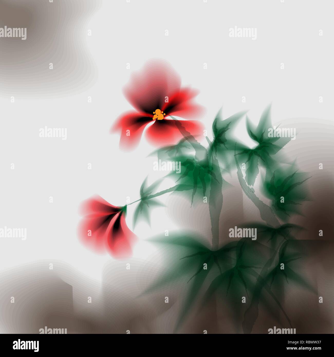 Hibiscus flowers. hibiscus ink effect. Stylization under the work of ...