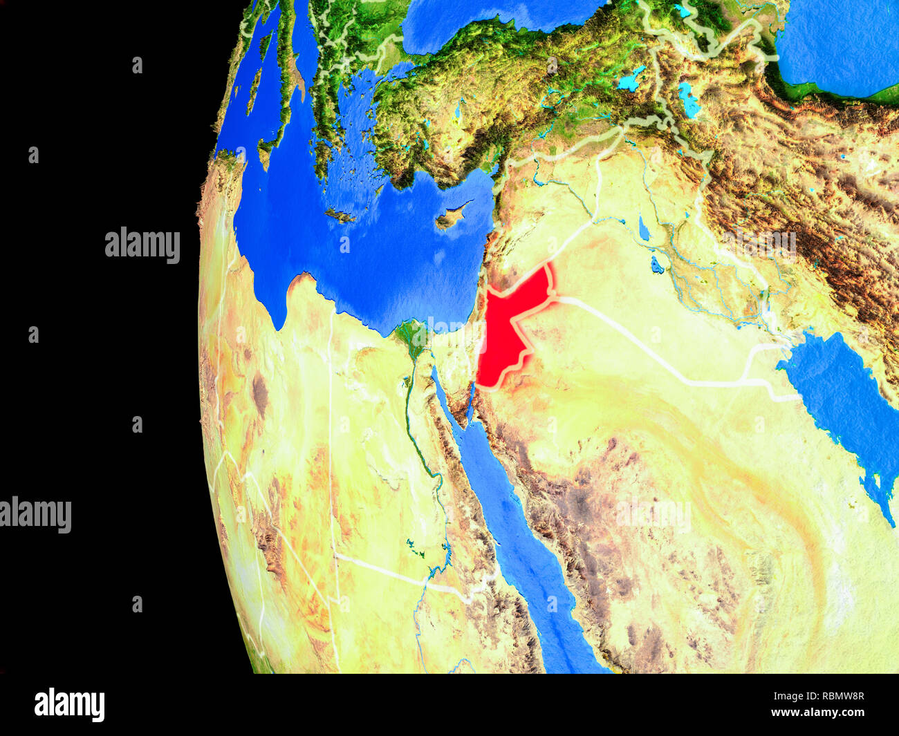 Jordan from space on realistic model of planet Earth with country ...