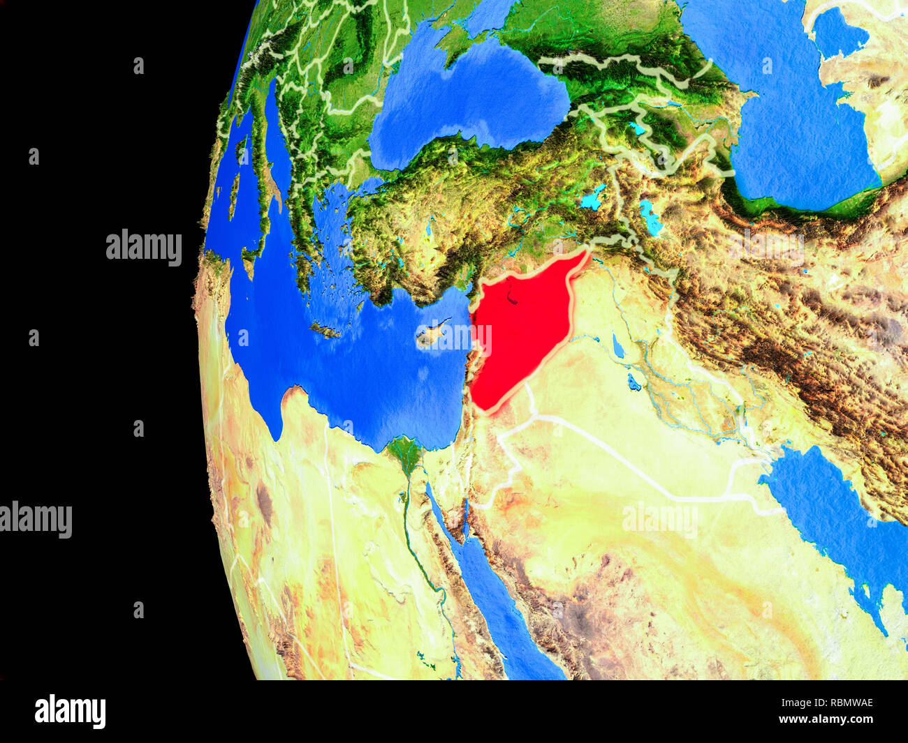 Syria from space on realistic model of planet Earth with country ...