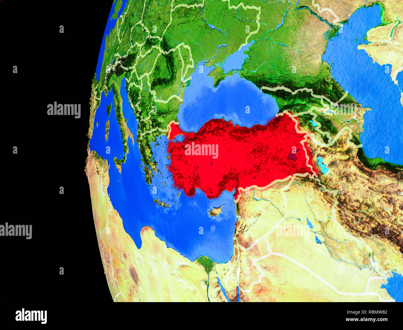 Turkey from space on realistic model of planet Earth with country ...