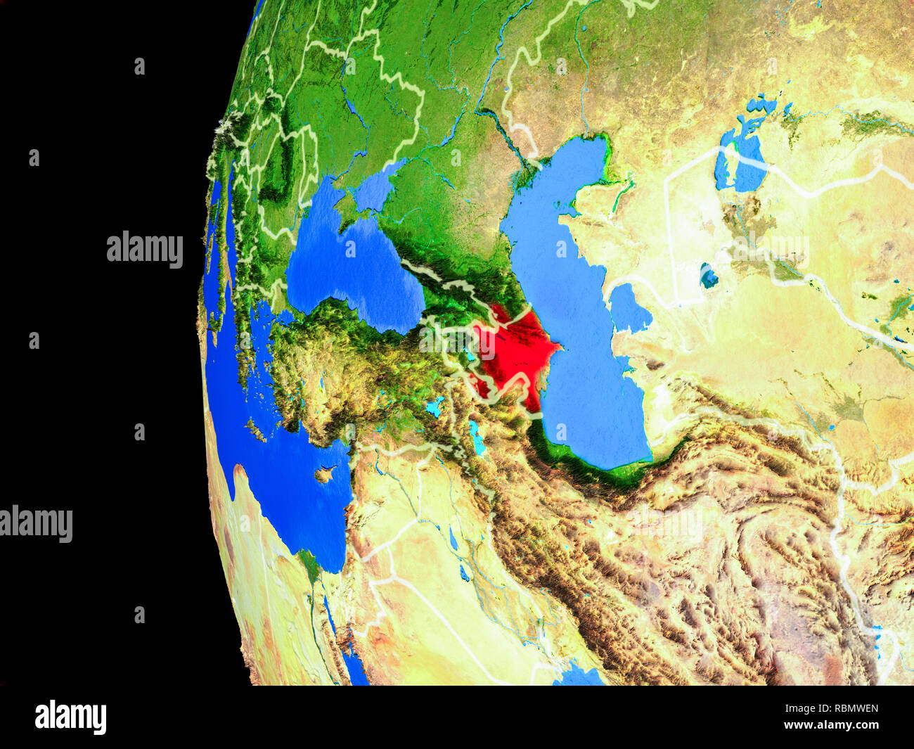 Azerbaijan from space on realistic model of planet Earth with country ...