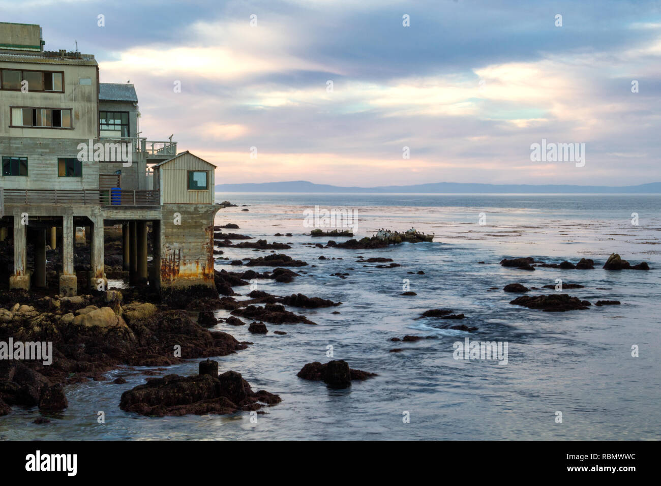 Beautiful evening sky and old coastal buildings in Monterey, California ...