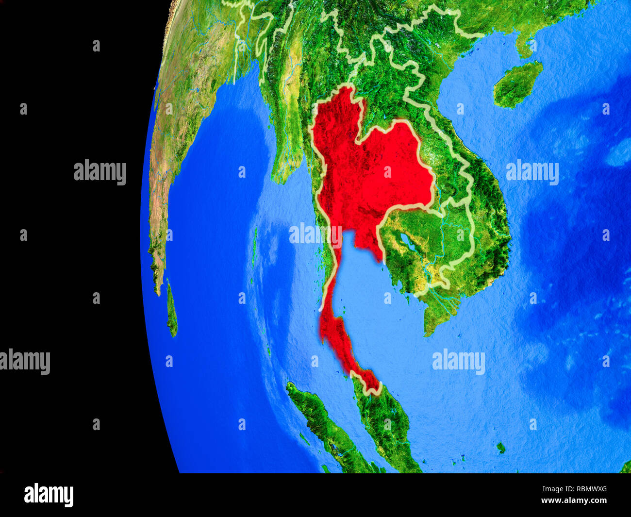 Thailand from space on realistic model of planet Earth with country ...