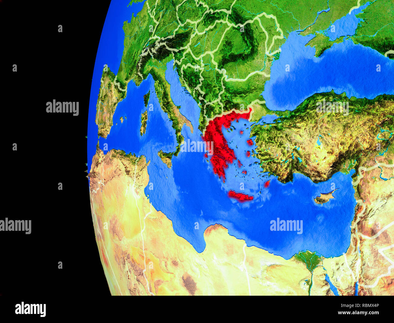 Greece from space on realistic model of planet Earth with country ...