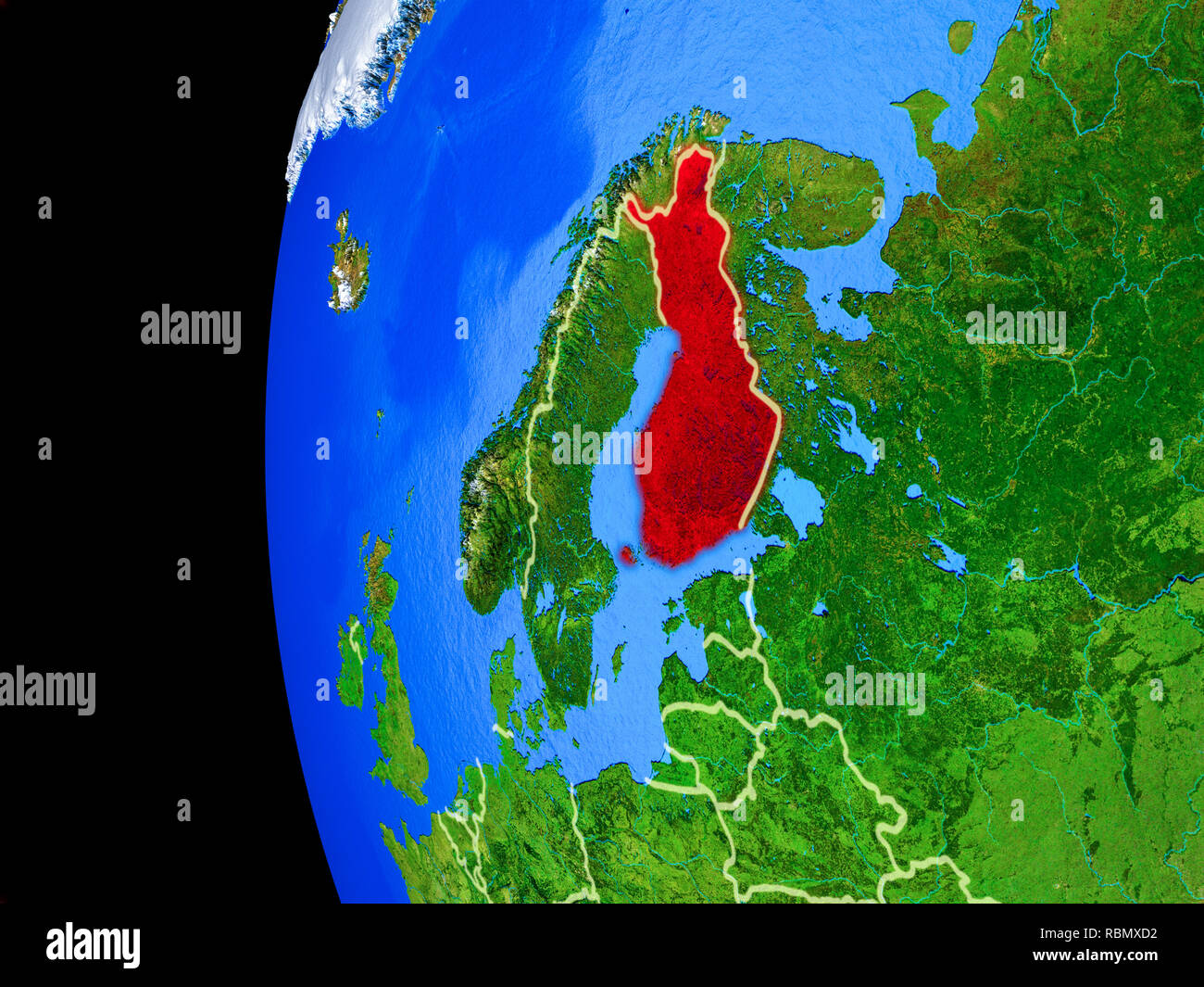 Finland from space on realistic model of planet Earth with country ...