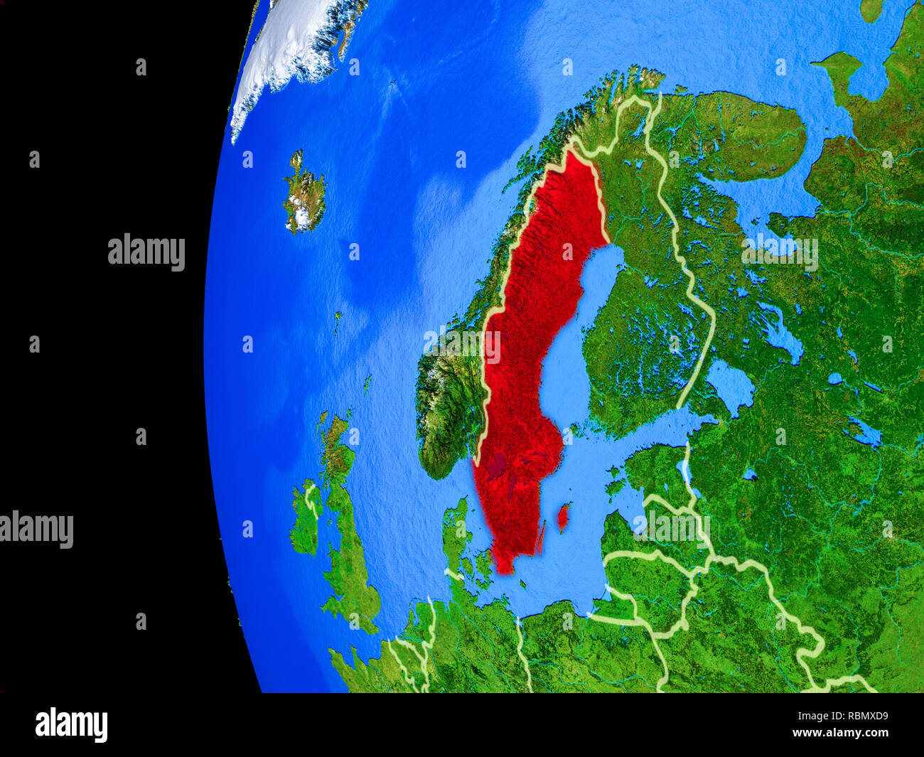 Sweden from space on realistic model of planet Earth with country ...