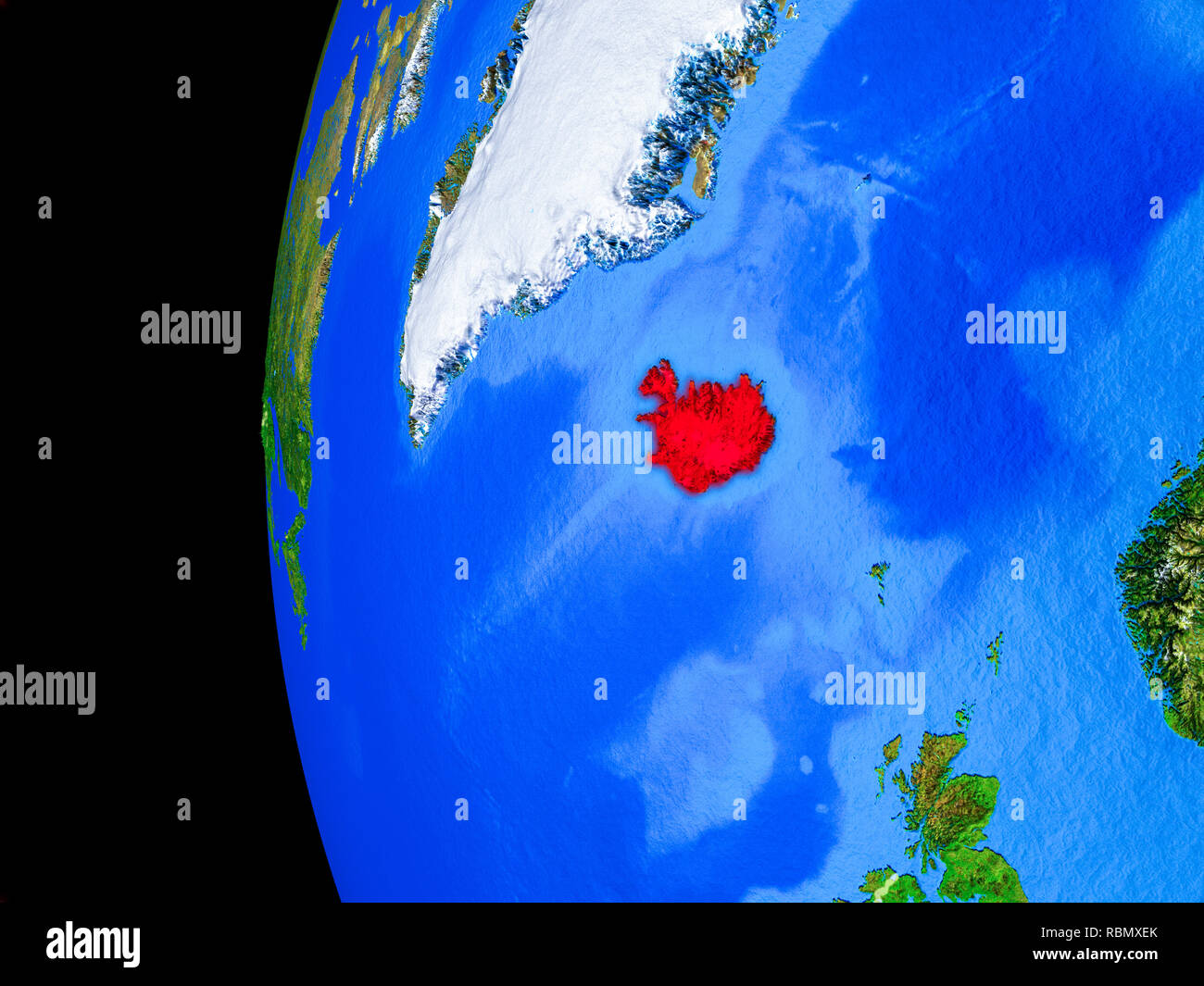 Iceland from space on realistic model of planet Earth with country ...