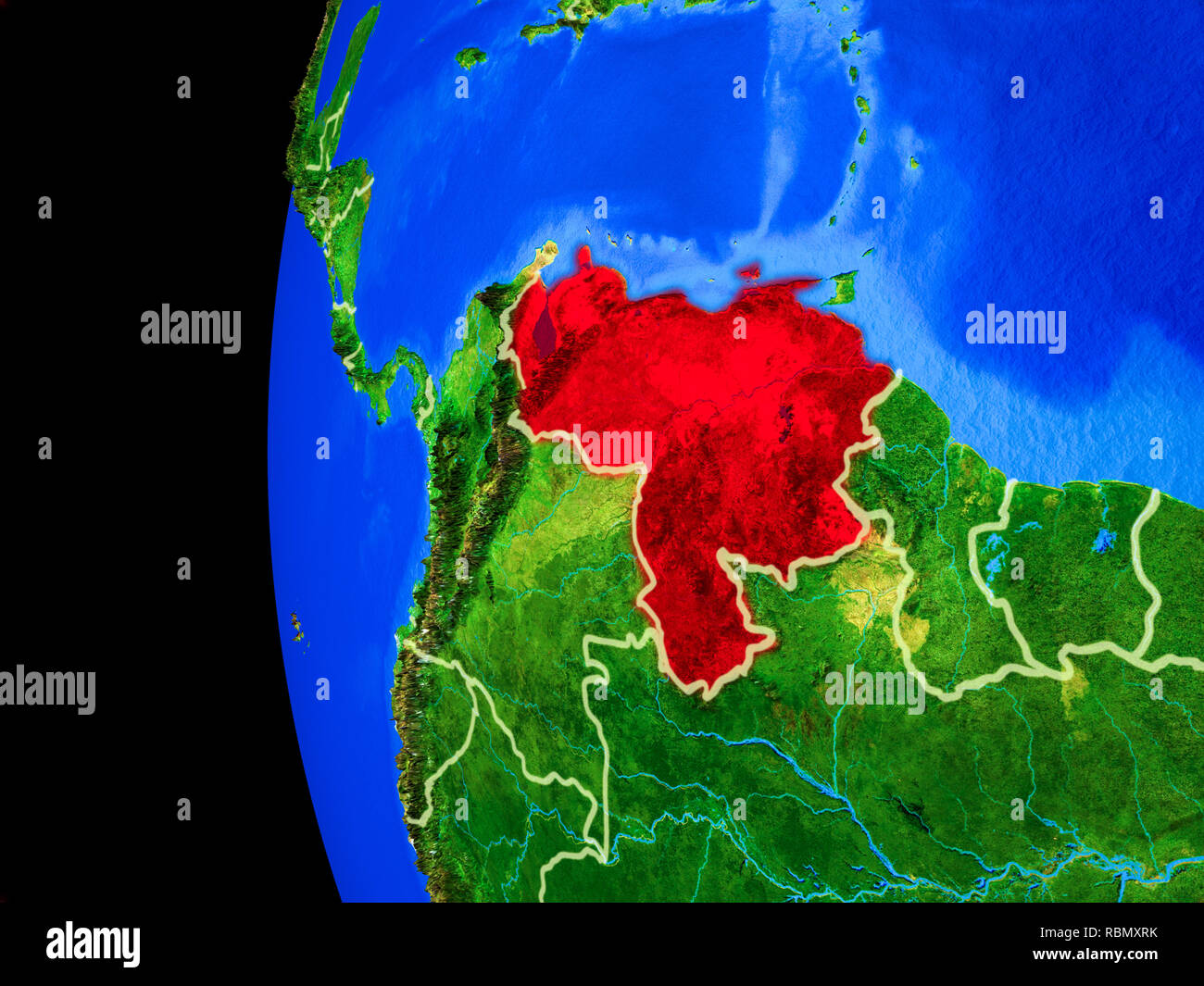 Venezuela from space on realistic model of planet Earth with country ...