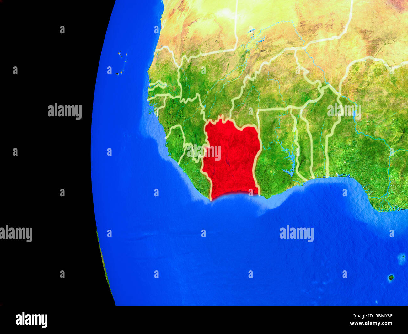 Ivory Coast from space on realistic model of planet Earth with country ...