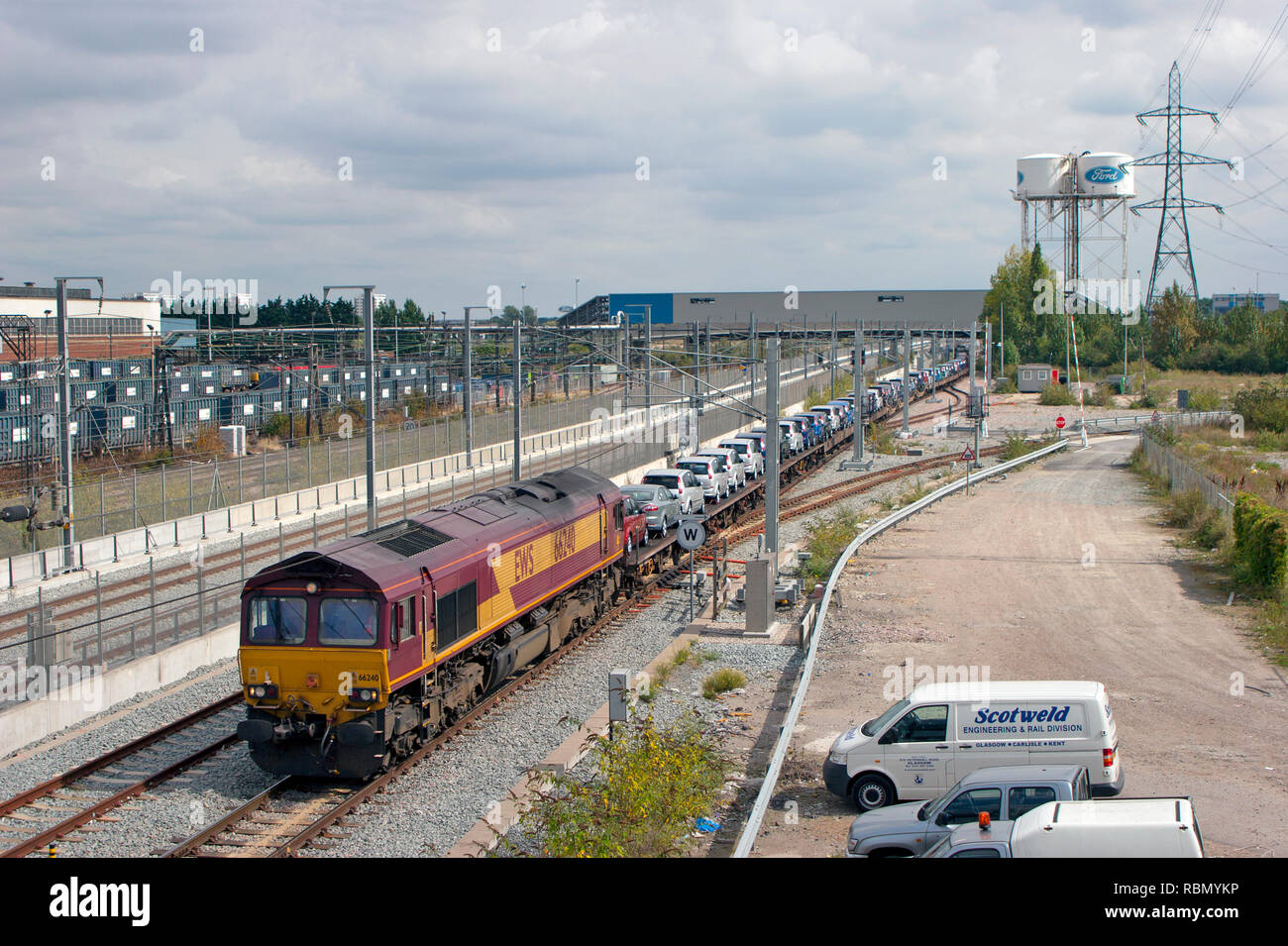 A class 66 diesel locomotive number 66240 waits to depart from the Ford ...