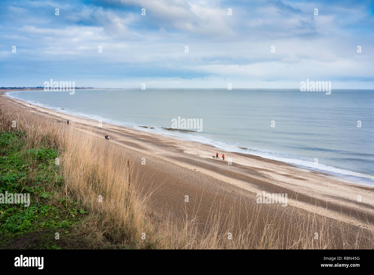 Dunwich beach Suffolk, view from cliffs overlooking Dunwich beach of ...