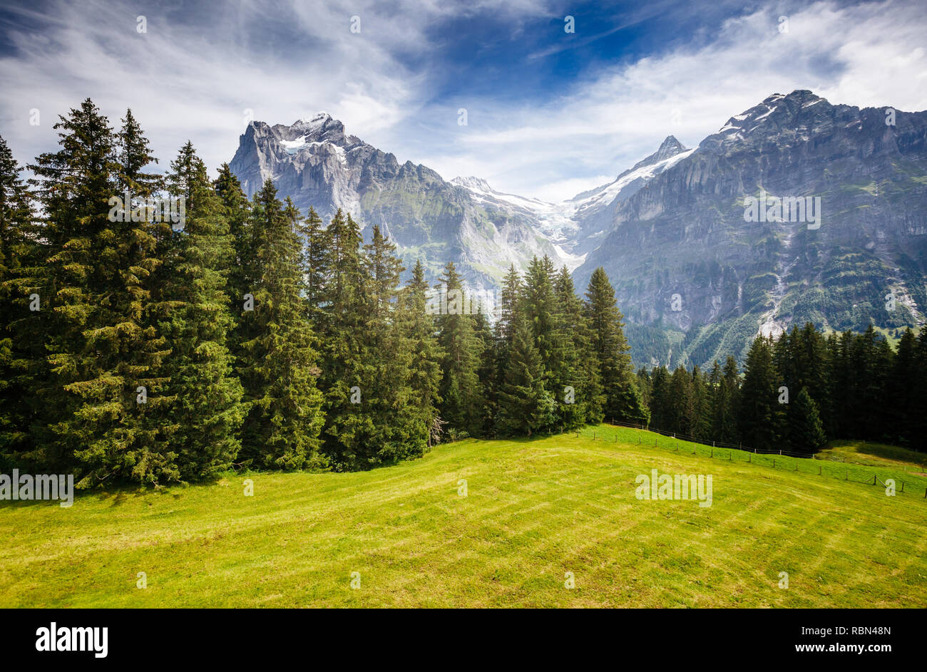 Impressive view of alpine Eiger village. Picturesque scene. Popular ...
