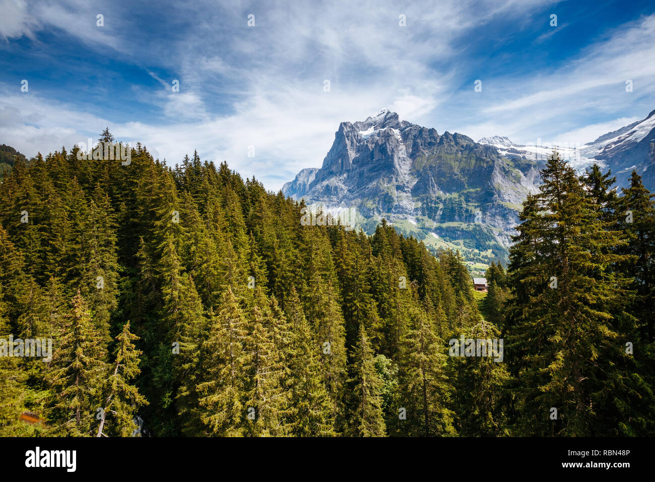 Impressive view of alpine Eiger village. Picturesque scene. Popular ...
