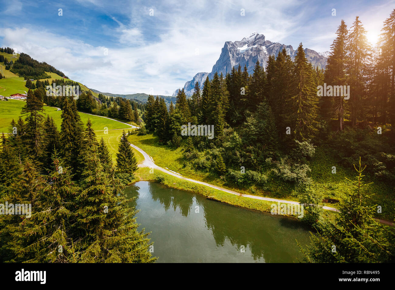 Impressive view of alpine Eiger village. Picturesque scene. Popular ...