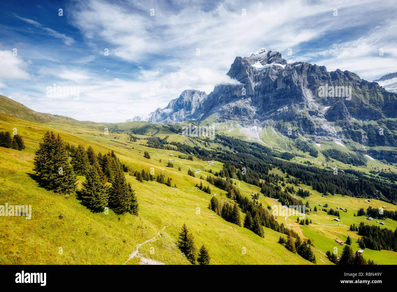 Impressive view of alpine Eiger village. Picturesque scene. Popular ...