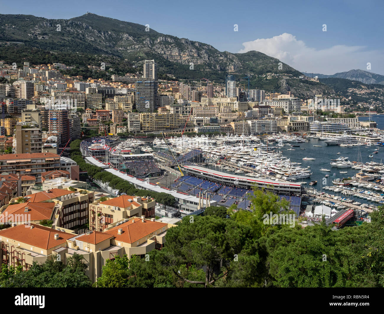 MONTE CARLO, MONACO: MAY 26, 2018: View of the City and Port Hercule ...