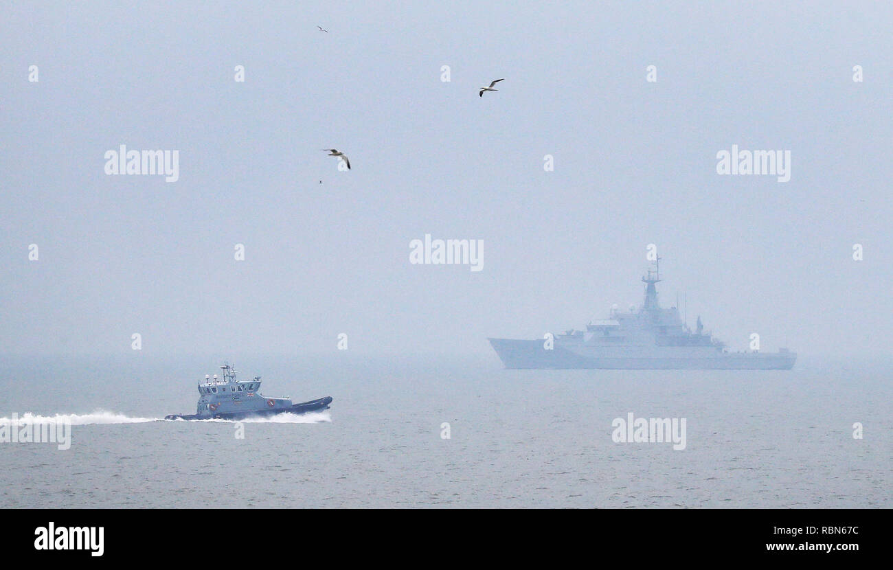 A Border Force patrol vessel (left) and HMS Mersey on patrol in The ...