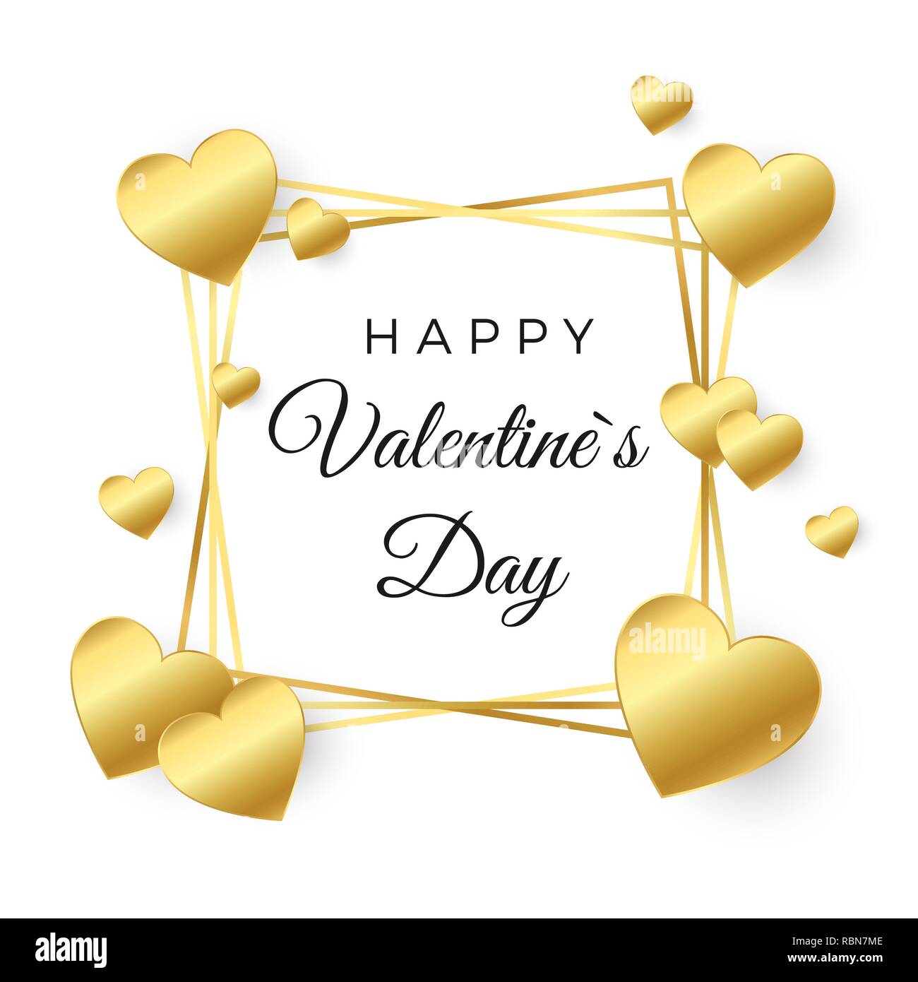 Happy Valentines Day Greeting Card Gold Heart And Frame With Text On