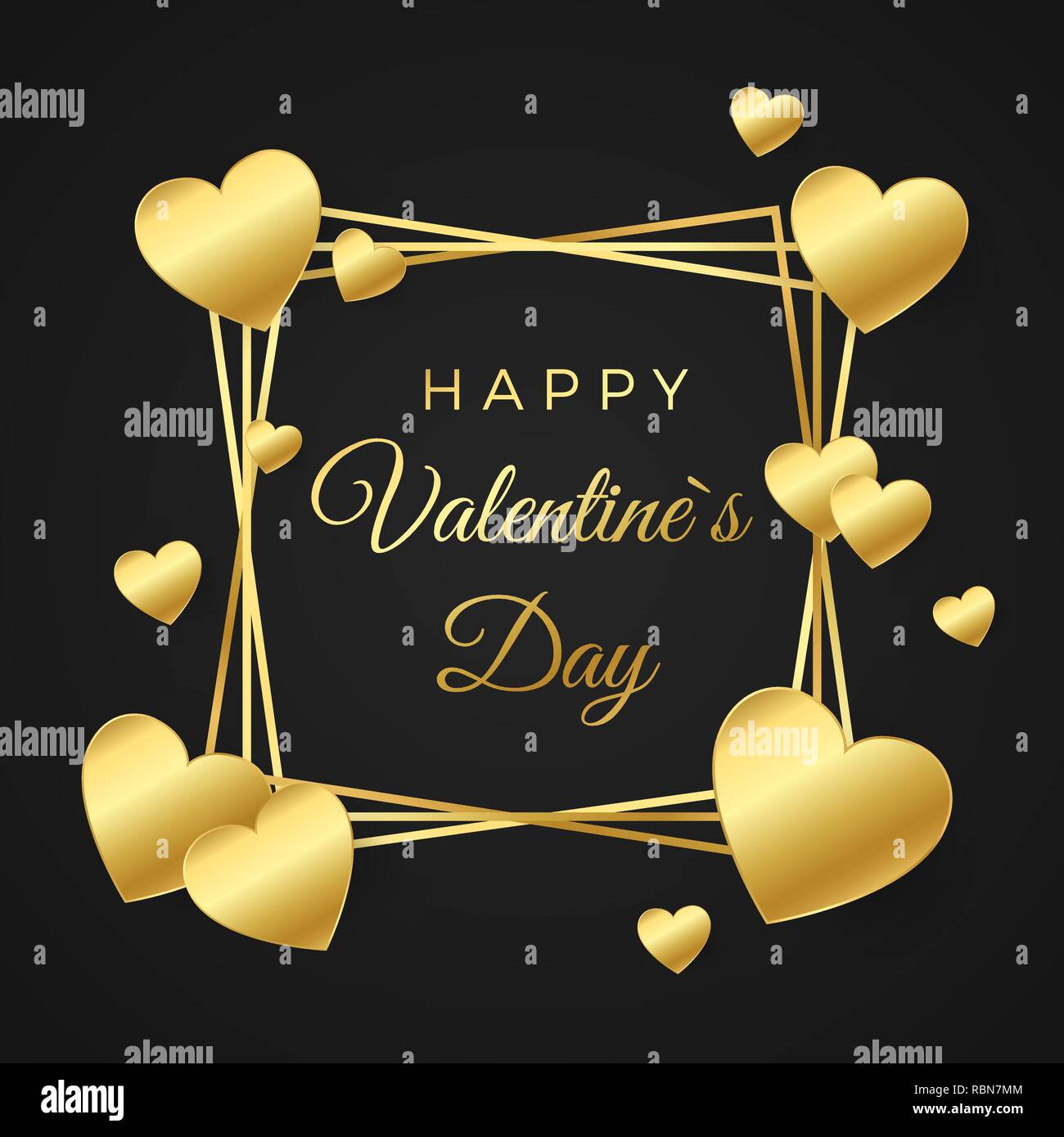 Happy Valentines day greeting card. Gold heart and frame with text on ...