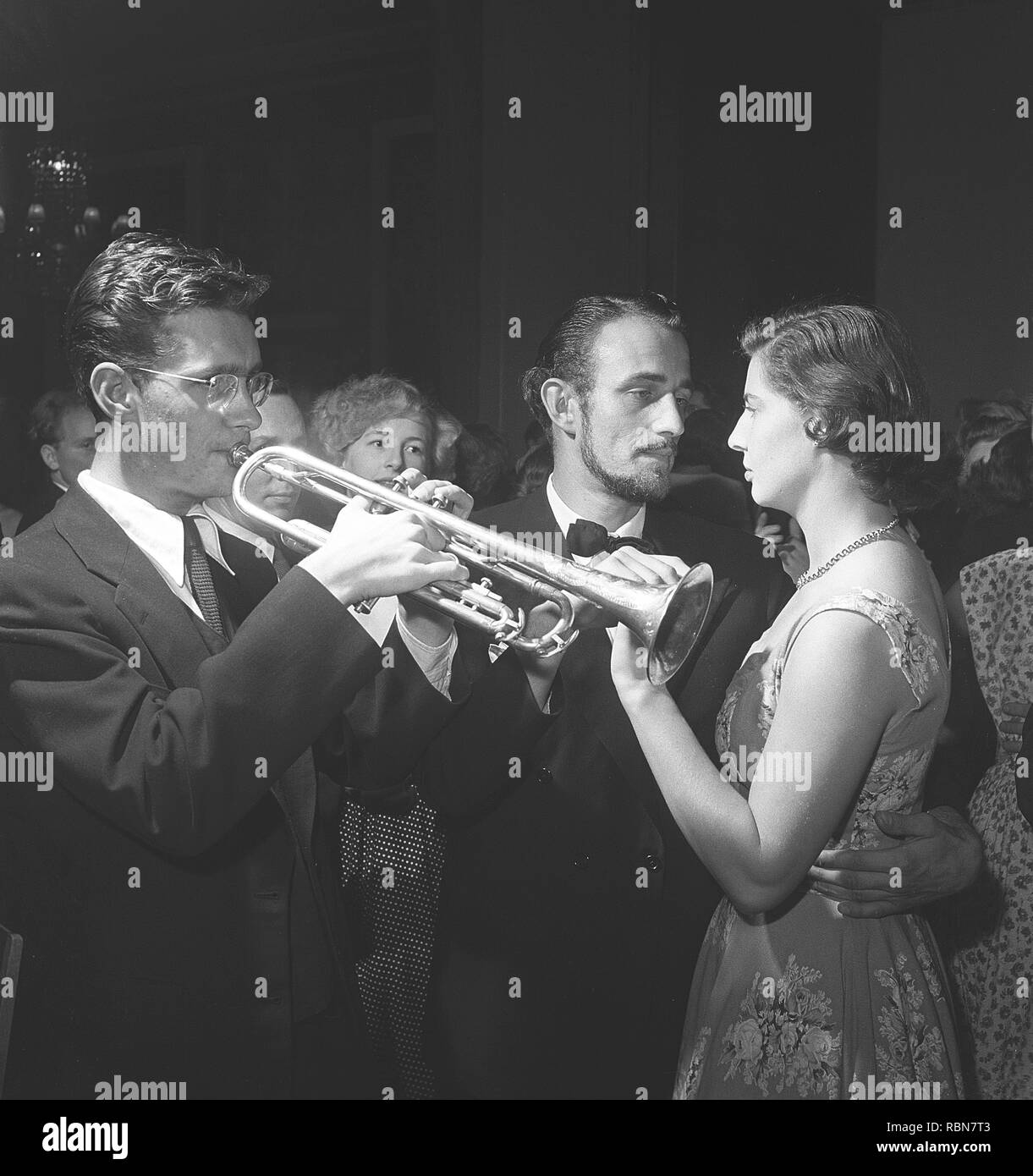 Trumpet player in band Black and White Stock Photos & Images - Alamy