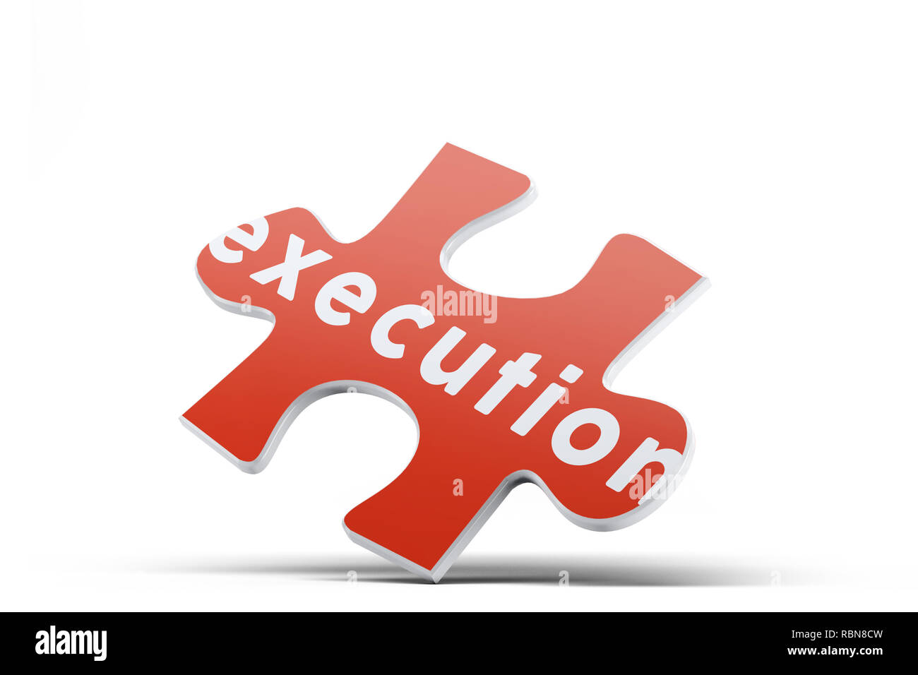 Realistic red six pieces of jigsaw puzzle with Execution text on ...